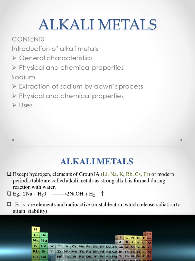 Alkali Metals Notes | PDF | Sodium | Chlorine