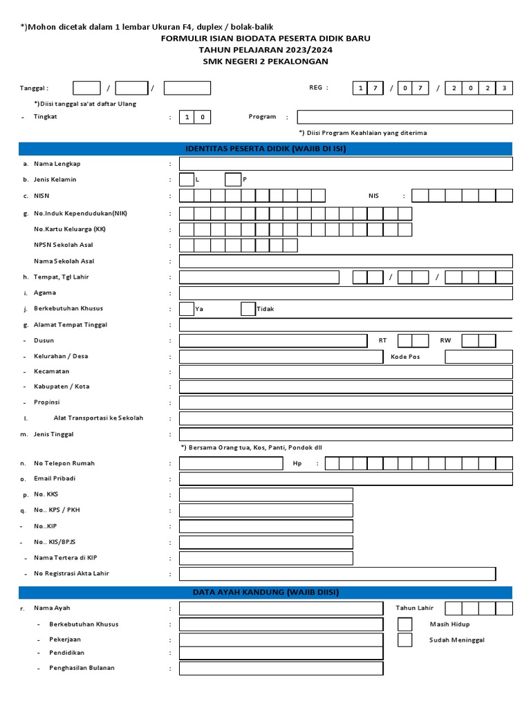 Formulir Biodata Kosong | PDF