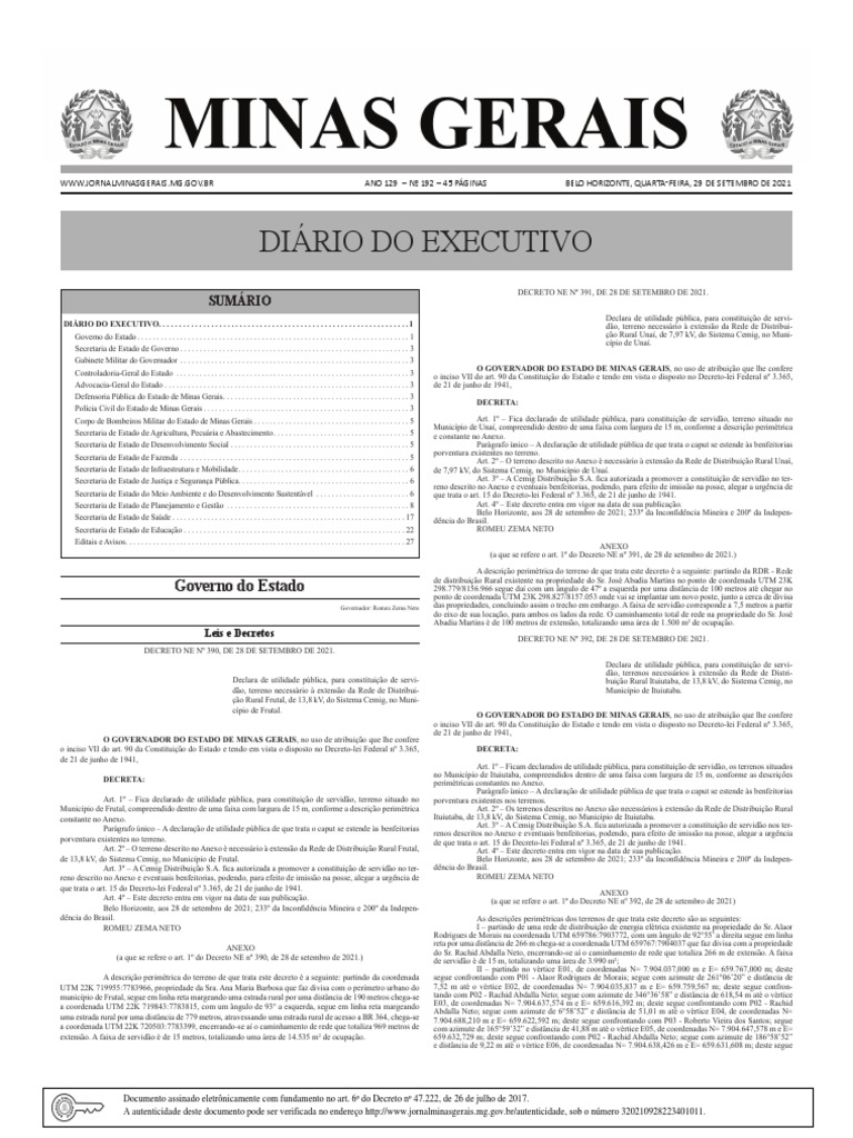 Diário oficial mg | PDF | Secretário de Estado