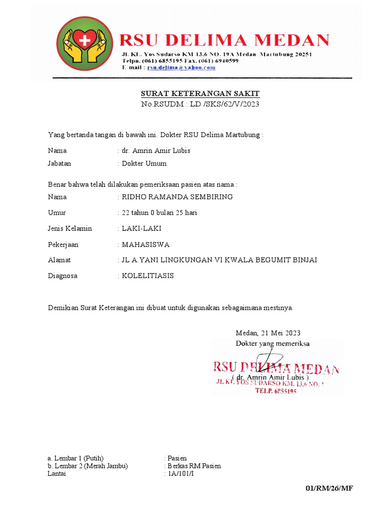 Surat Sakit Ridho | PDF