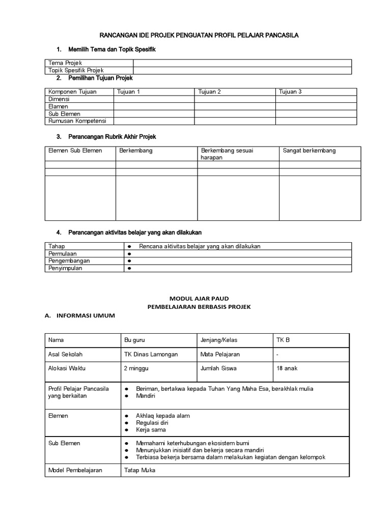 Contoh Draft Modul Ajar p5 | PDF