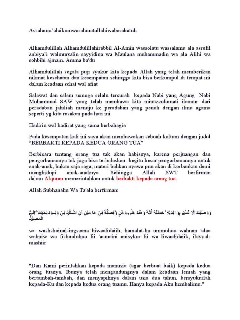 Ceramah Berbakti Kepada Orang Tua | PDF