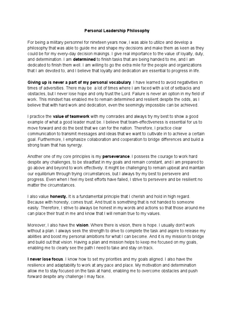 Personal Leadership Philosophy | PDF | Leadership | Goal
