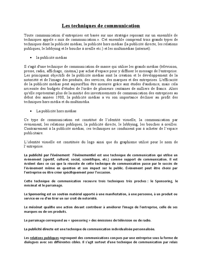 Les Techniques de Communication | PDF | Publicité | Média (Communication)