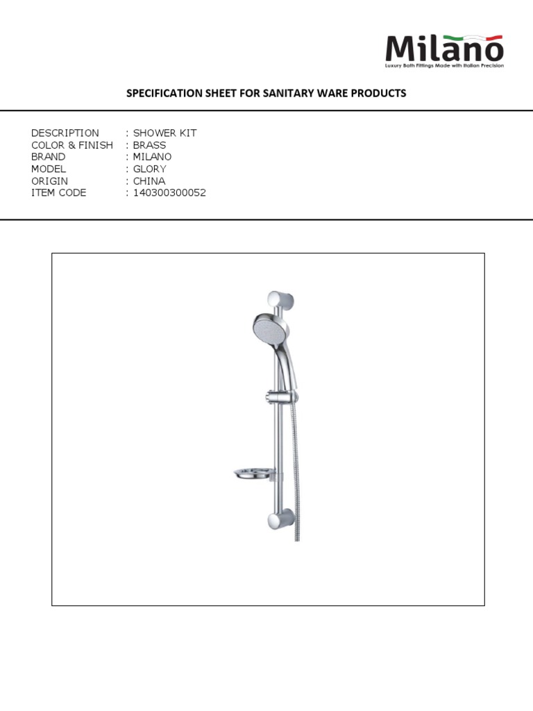 Milano Glory Sliding Bar Shower Kit DX7918 140300300052 | PDF