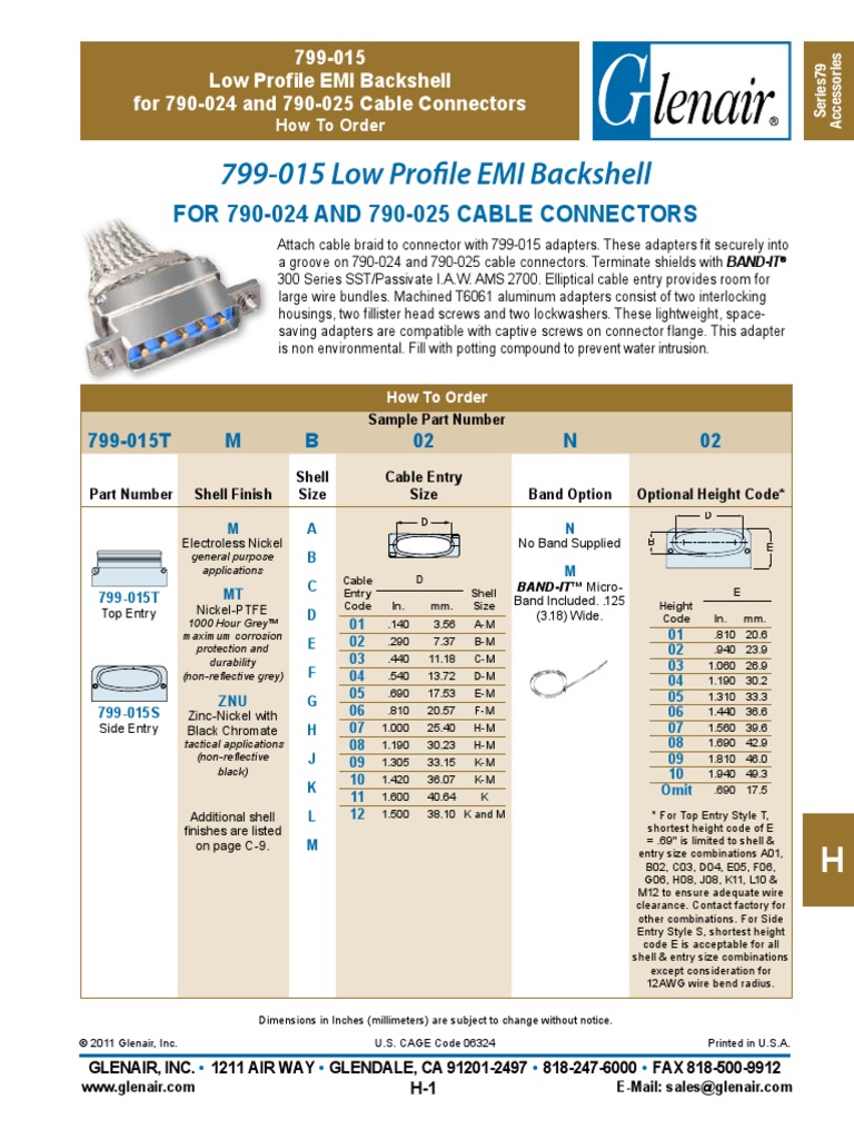 799-015 Low Profile EMI Backshell: FOR 790-024 AND 790-025 CABLE ...