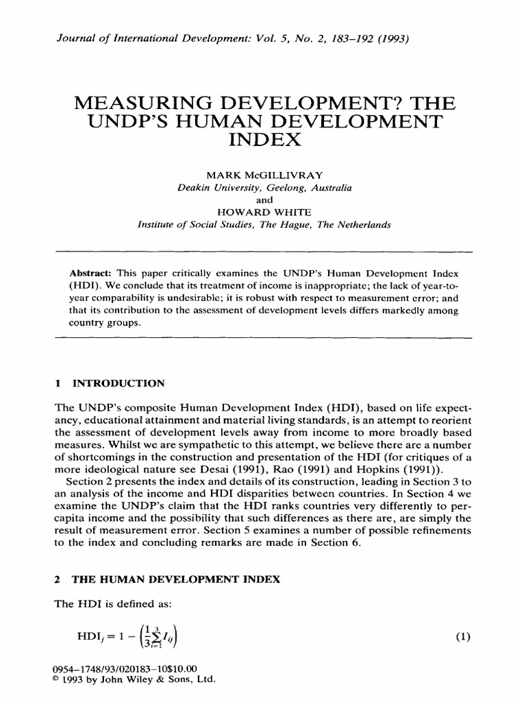 Measuring Development - The UNDP's Human Development Index (Journal of ... Measuring Development - The UNDP's Human Development Index (Journal of ...