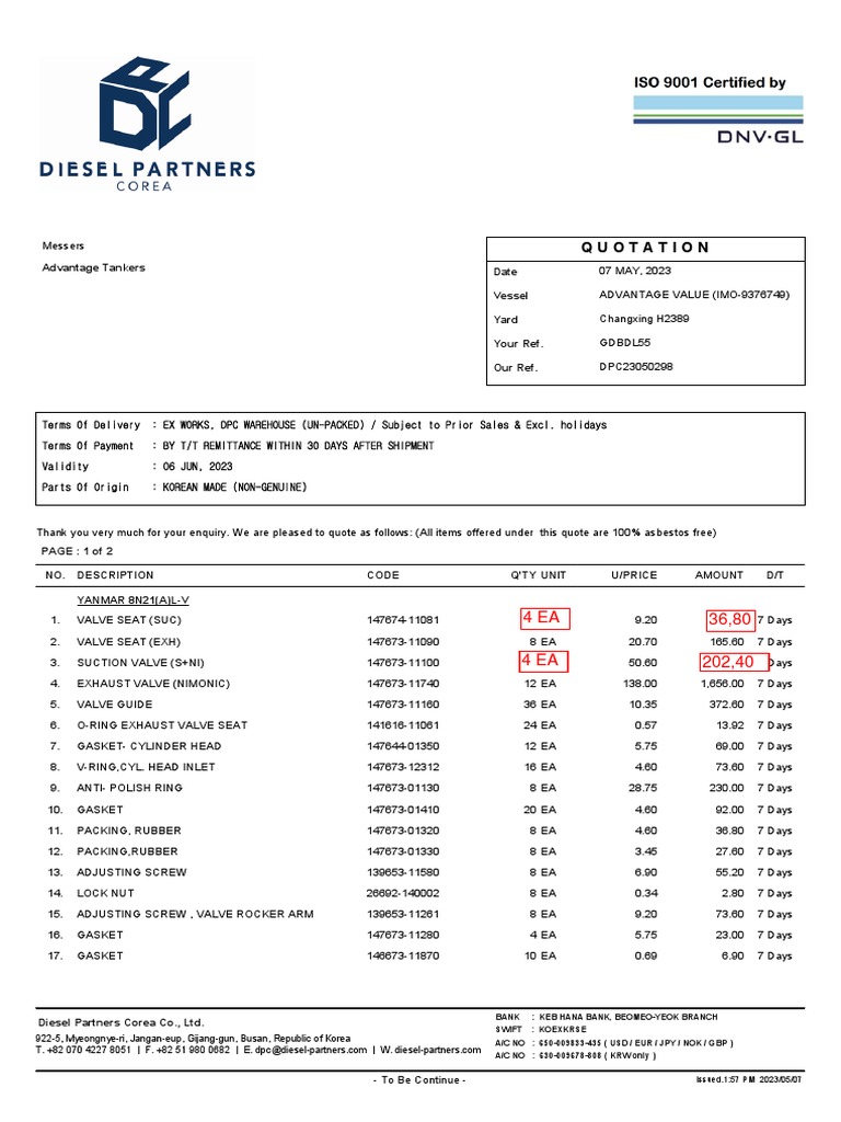 Quotation-DPC23050298 GDBDL55 | PDF | Internal Combustion Engine | Gas ...