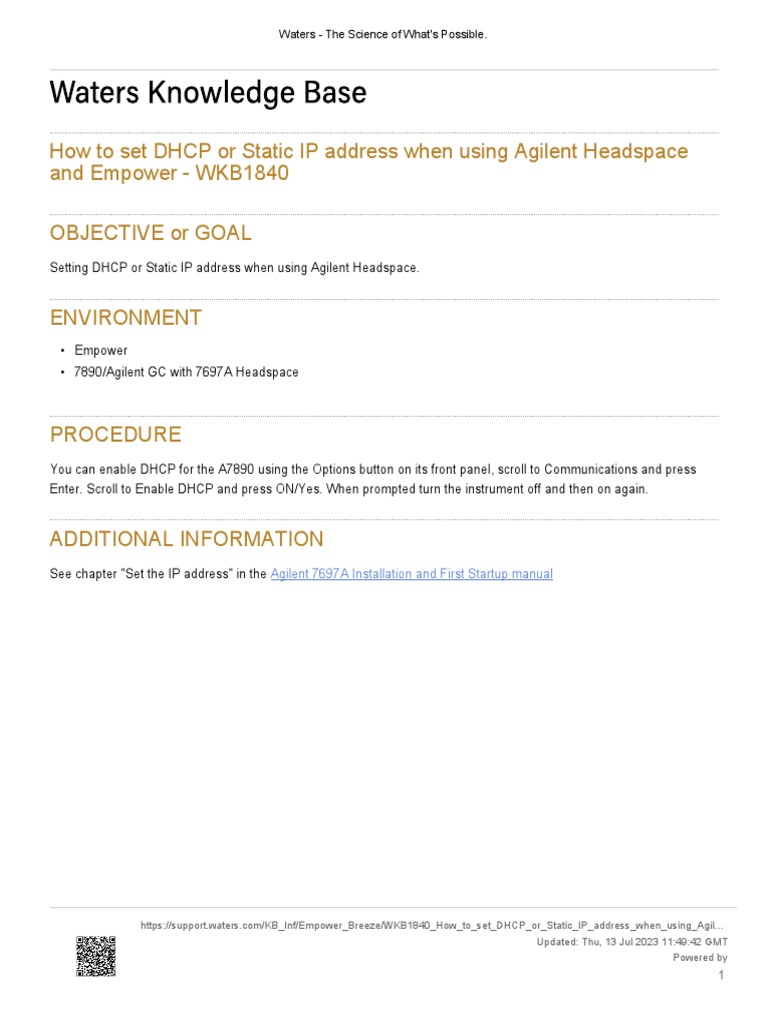 How To Set DHCP or Static IP Address When Using Agilent Headspace and ...