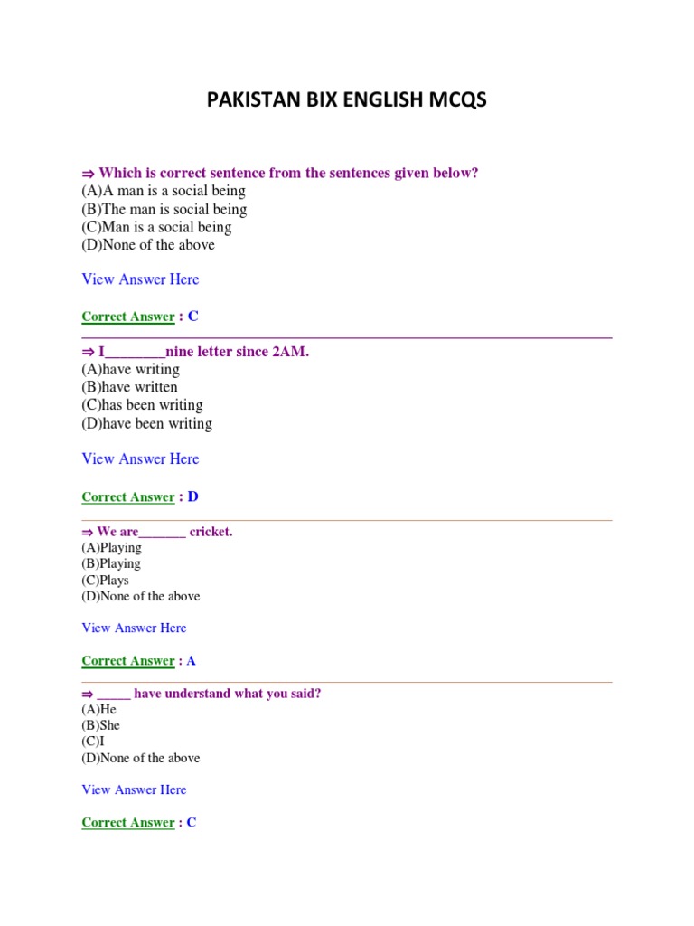 English MCQS | PDF | Adverb | Verb