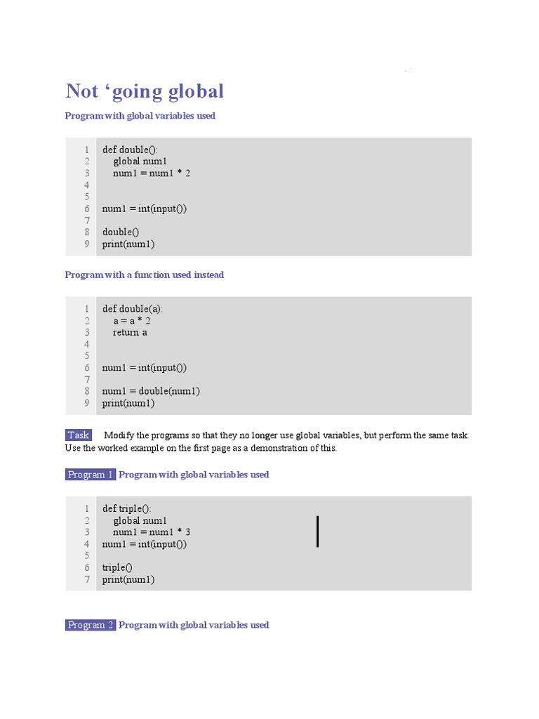 Local Variables Worksheet | PDF