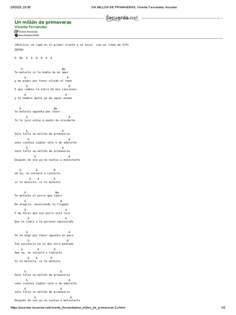 UN MILLON DE PRIMAVERAS, Vicente Fernandez - Acordes | PDF | Música grabada