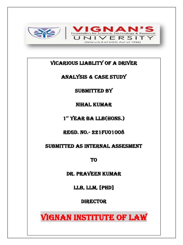Vicarcious Liability of Driver-Case Study | PDF | Legal Liability ...