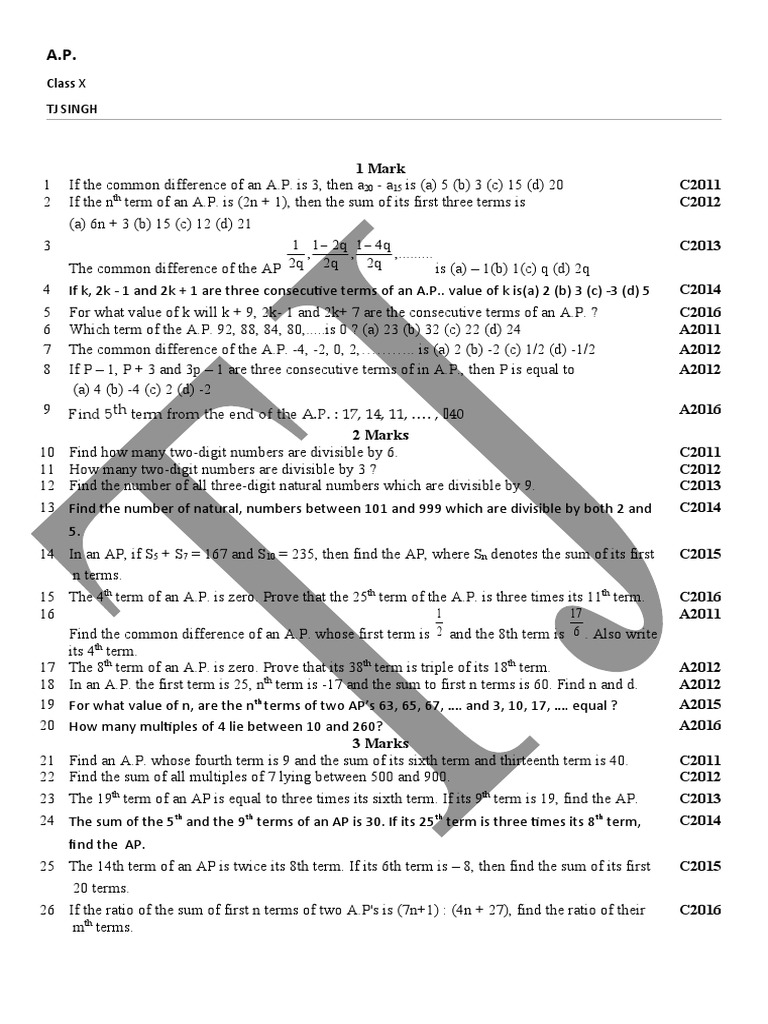 5 Arithmatic Progression | PDF | Mathematics | Mathematical Objects