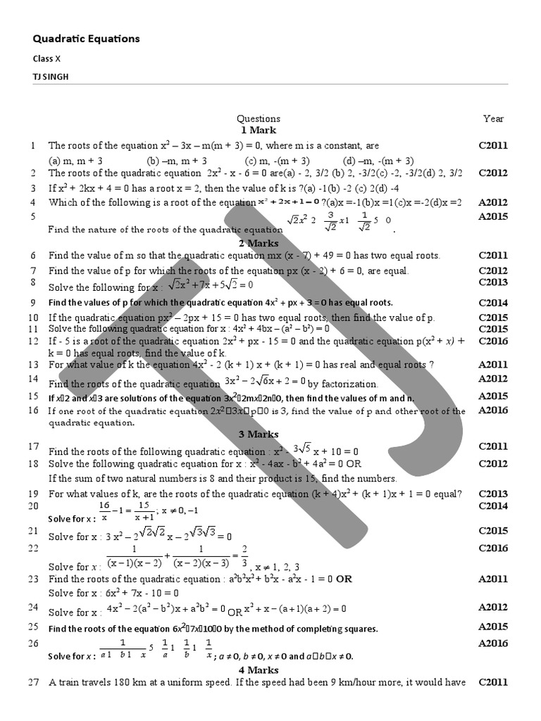 4 Quadratic Equations | PDF | Speed | Quadratic Equation