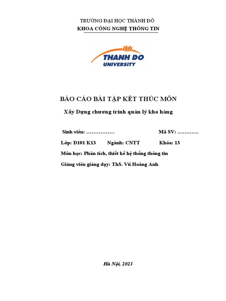 Mẫu báo cáo bài tập hết môn PTTK - HTTT | PDF