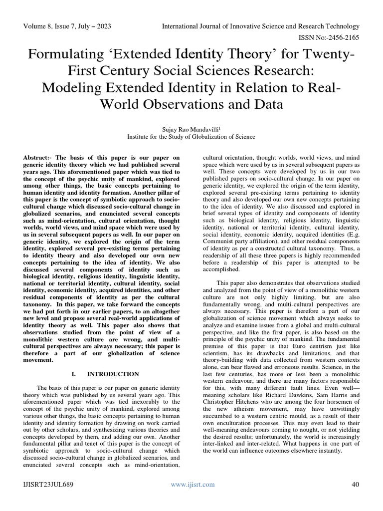 Formulating Extended Identity Theory' For Twenty - First Century Social ...