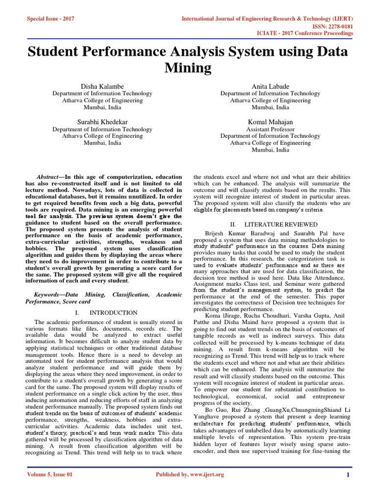 Student Performance Analysis System Using Data Mining IJERTCONV5IS01025 | PDF | Data | Machine ...