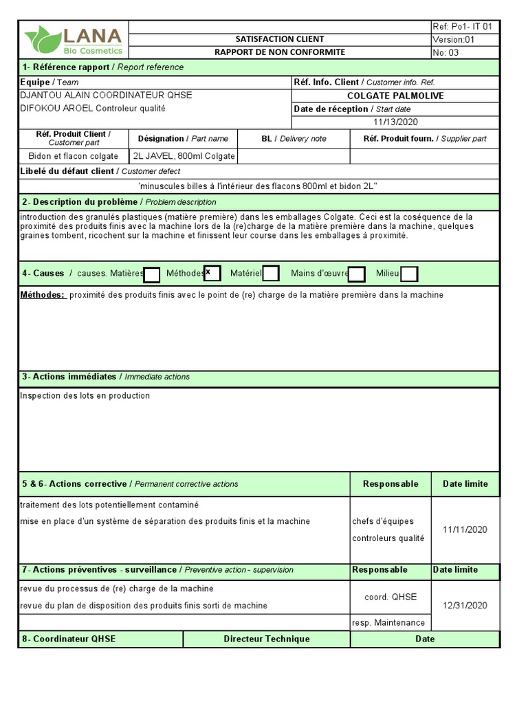 Exemple Fiche - Rapport 8D | PDF