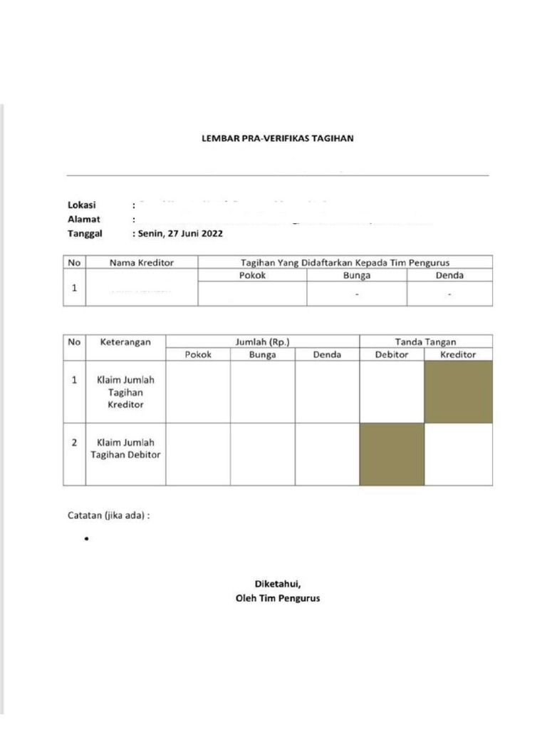 Contoh Lembar Pra Verifikasi | PDF