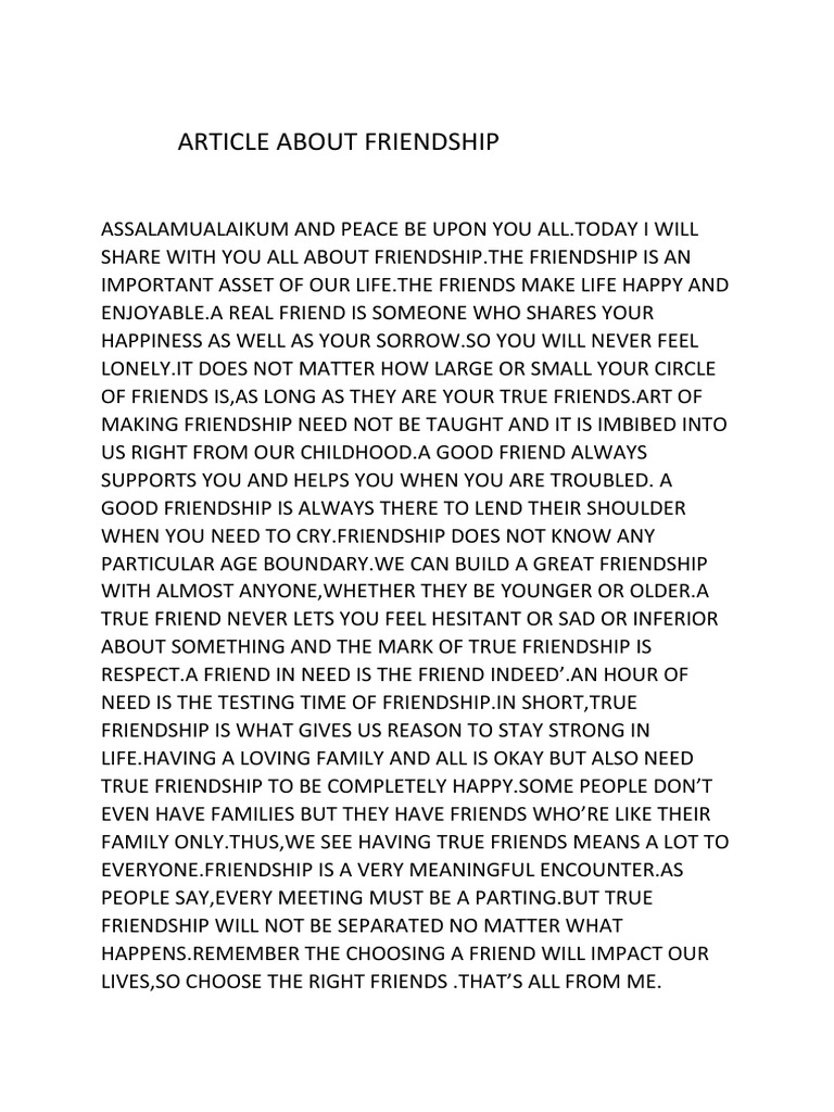 Article About Friendship | PDF