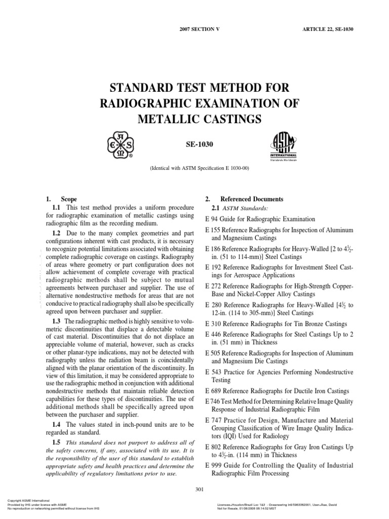Article 22 (Rad Standards - SE-1030) | PDF | Nondestructive Testing ...