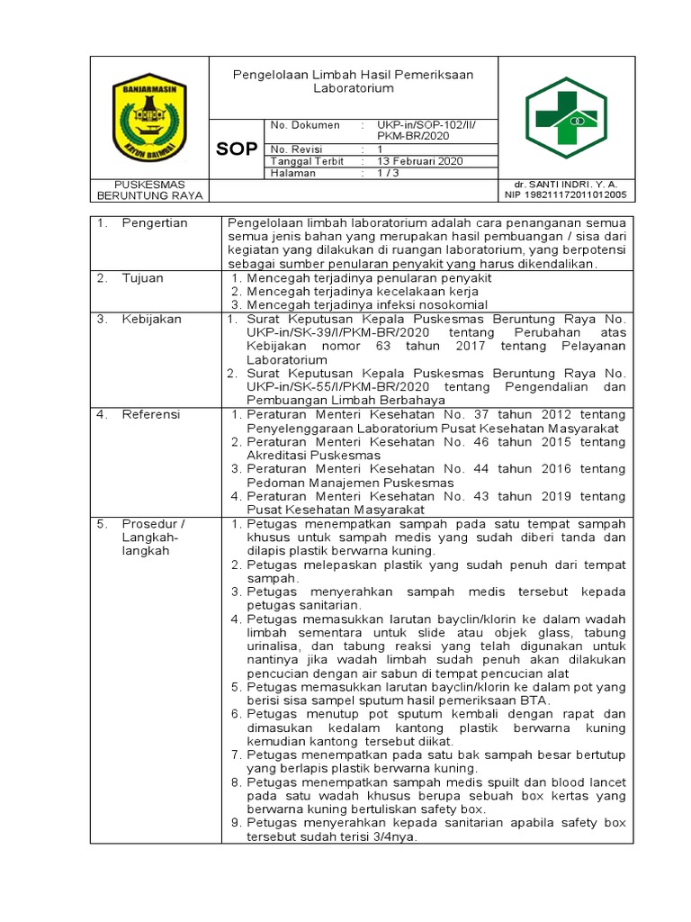 SOP Pengelolaan Limbah Hasil Lab | PDF | Pengembangan Diri