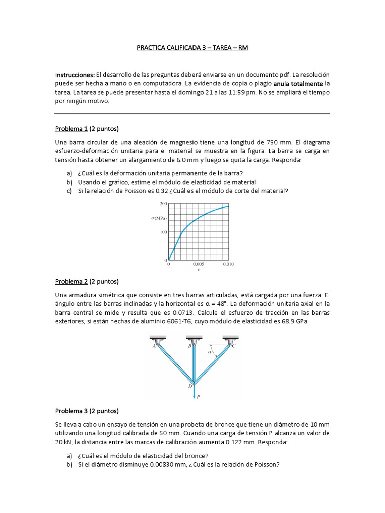 Practica Calificada 3 - Tarea - RM | PDF | Elasticidad (Física) | Ingeniería mecánica
