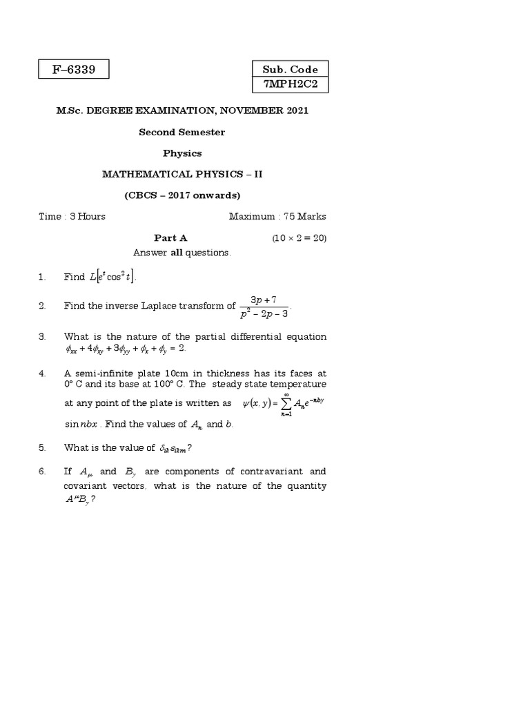 MSC 2 Sem Physics Mathematical Physics 2 F 6339 Nov 2021 | PDF | Tensor | Group (Mathematics)