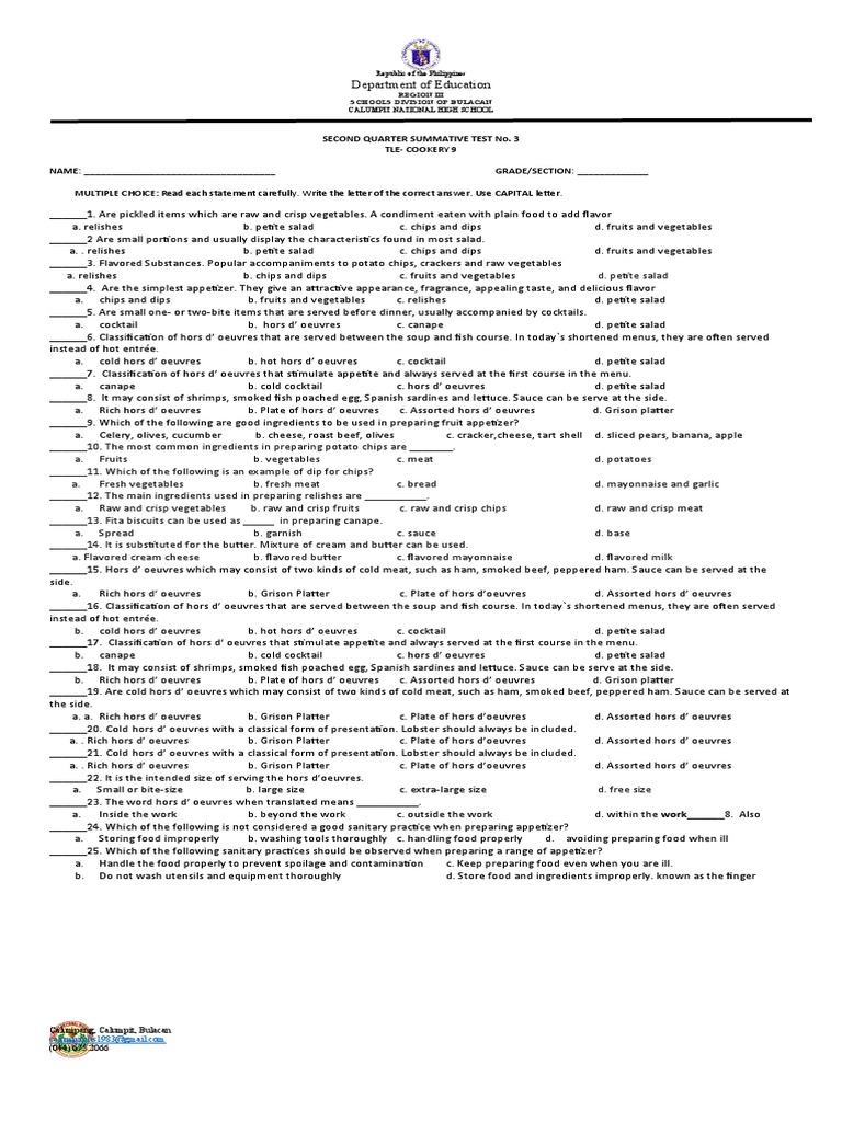 Summative Test Module 3 2nd QTR | PDF | Hors D'oeuvre | Food Ingredients