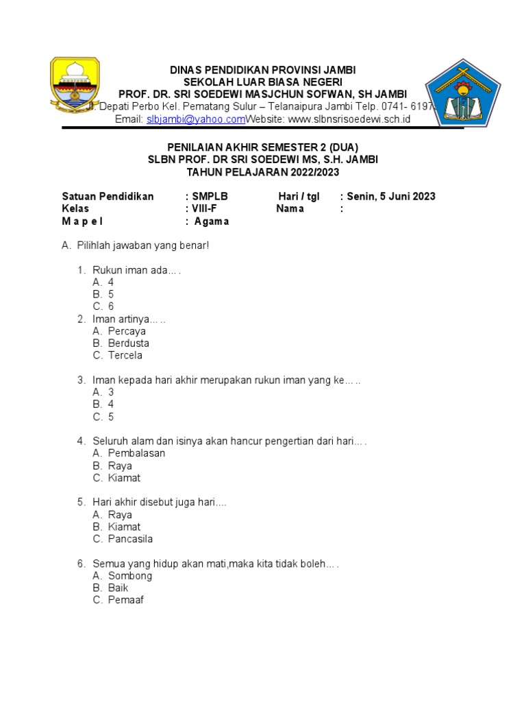 Soal Agama Kelas VIII-F | PDF