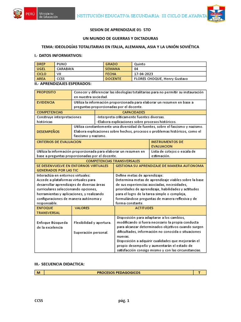 SESION APRENDIZAJE Ccss 5to 2 | Descargar gratis PDF | Evaluación | Aprendizaje