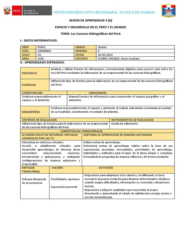 SESION APRENDIZAJE Ccss 5to II | PDF | Aprendizaje | Evaluación