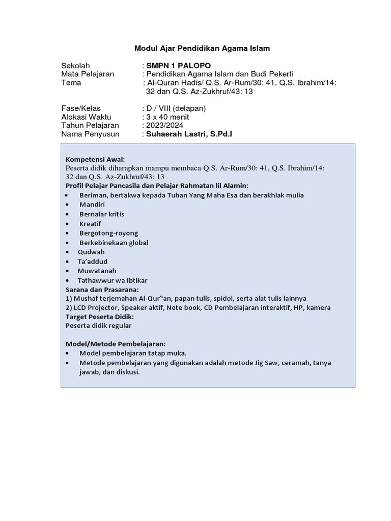1 Modul Ajar Siklus 1 - SL Model 2 | PDF | Karier & Perkembangan | Kajian Bahasa Asing