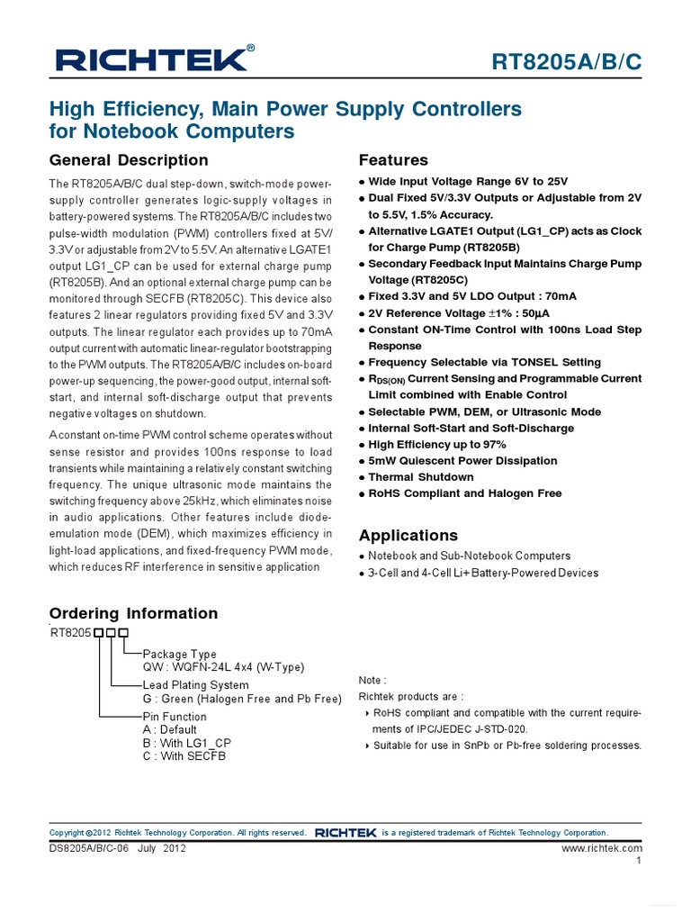 RT8205A Richtek | Download Free PDF | Computer Engineering | Electronic Engineering