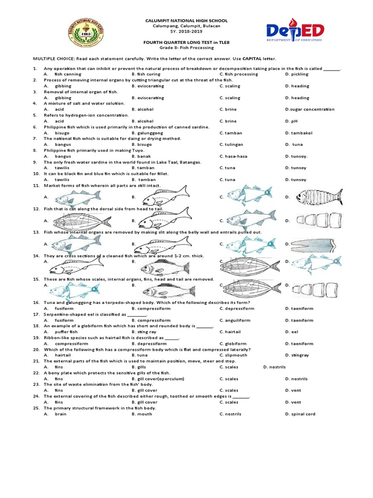Fourth Periodical Exam Fish Processing Cnhs 2018 True | PDF | Decomposition