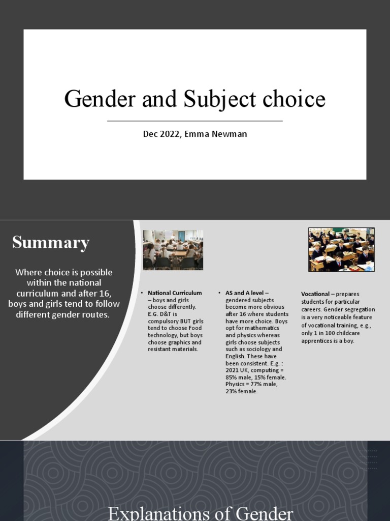 Gender and Subject Choice | Download Free PDF | Gender | Gender Studies