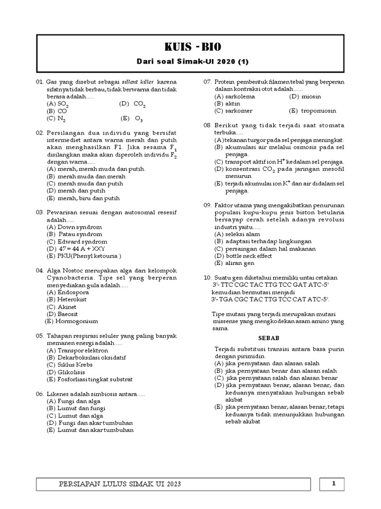 Kuis Bio Simak Ui 2020 | PDF