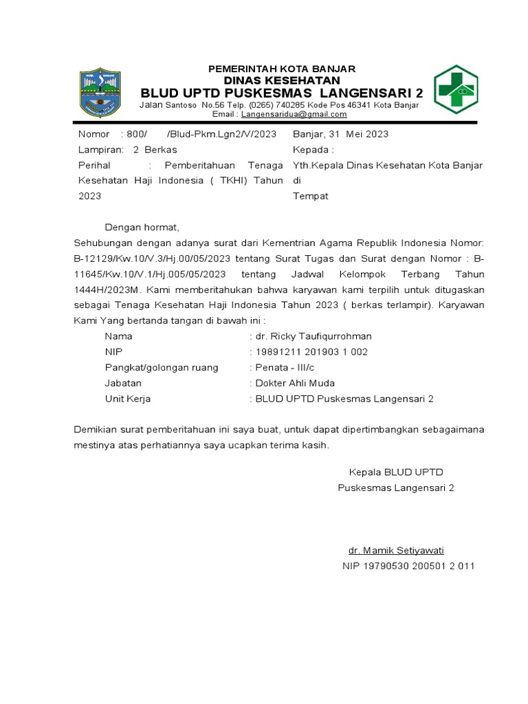 Surat Pemberitahuan Tkhi Dokrik | PDF