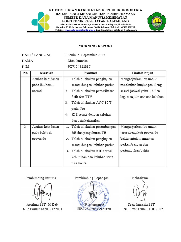 Morning Report Stase Pranikah | PDF