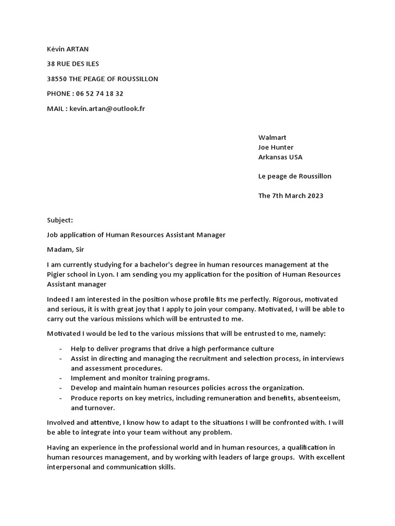 KA Walmart Cover Letter | PDF