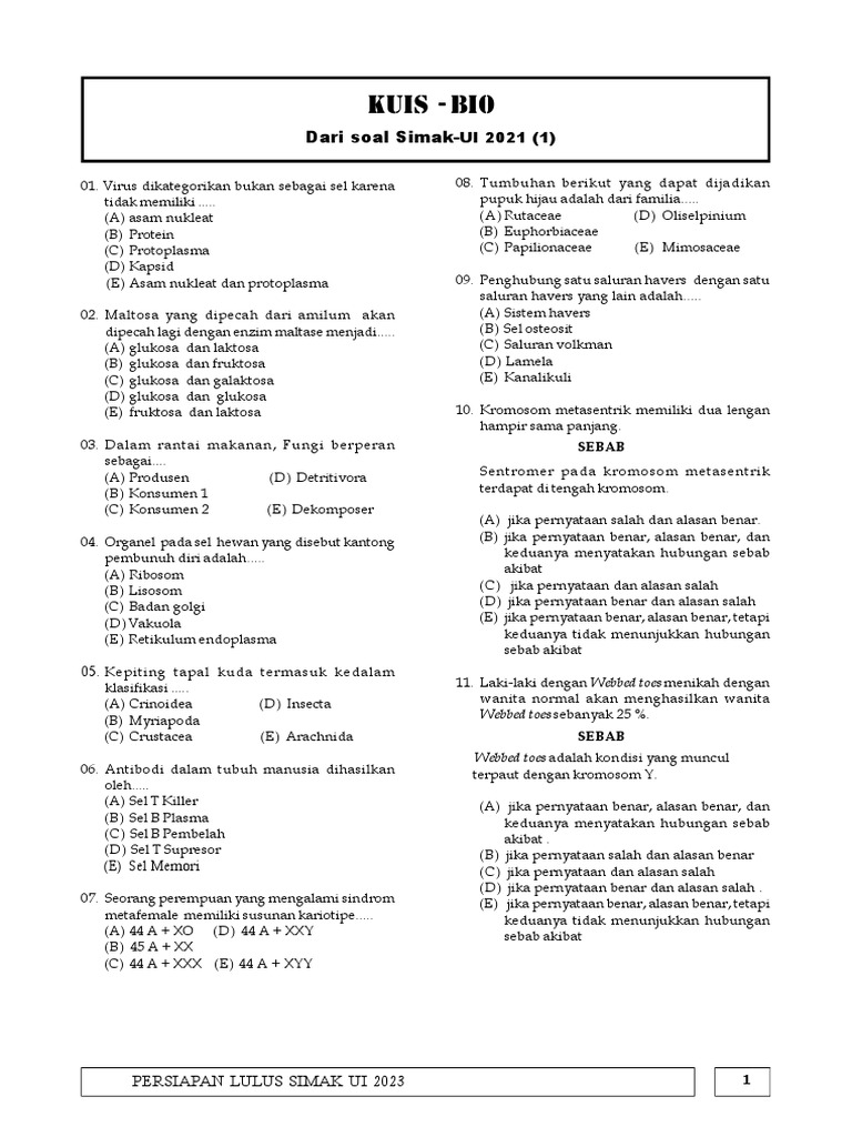 Kuis Bio Simak Ui 2021 | PDF