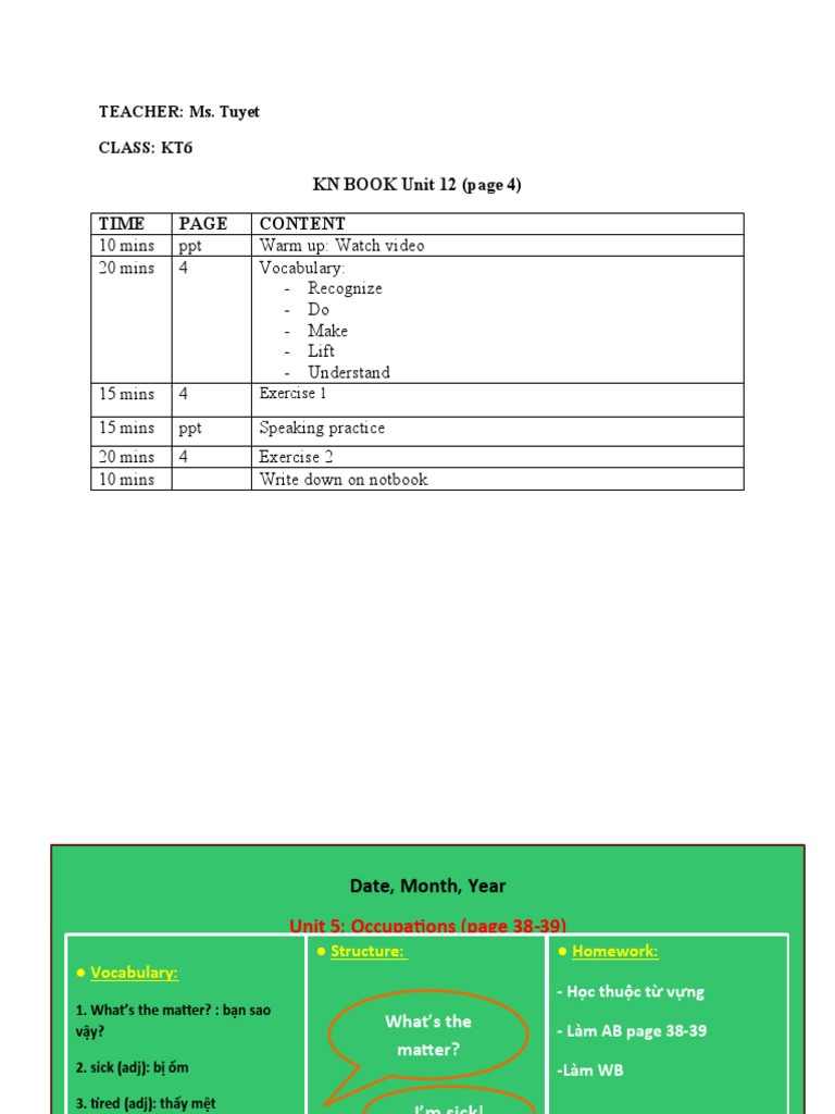 Lesson Plan HA6-unti 12 Vocab | PDF