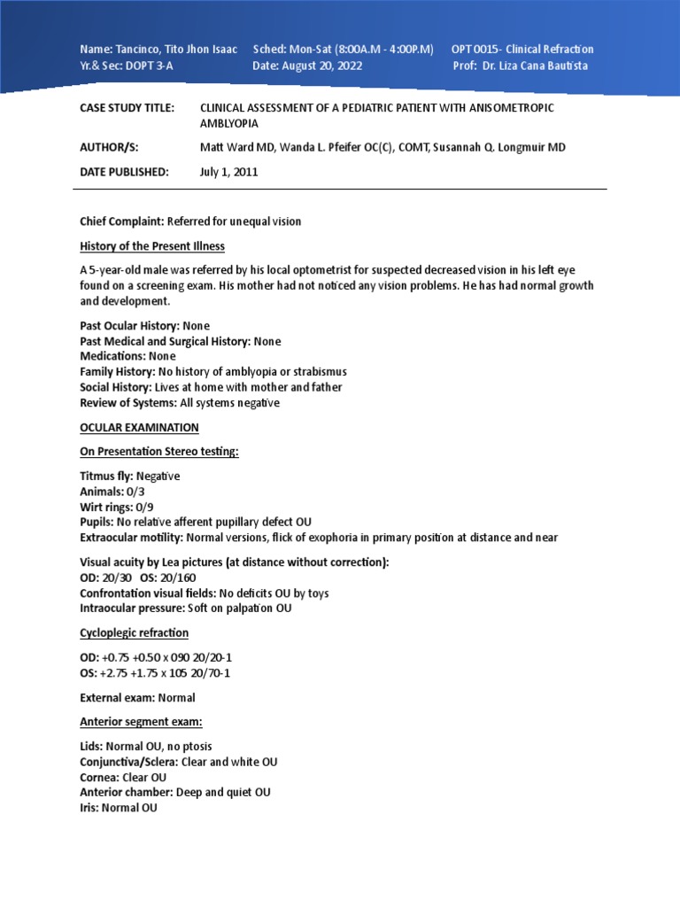 Case Study Pediatric | PDF | Visual Acuity | Facial Features
