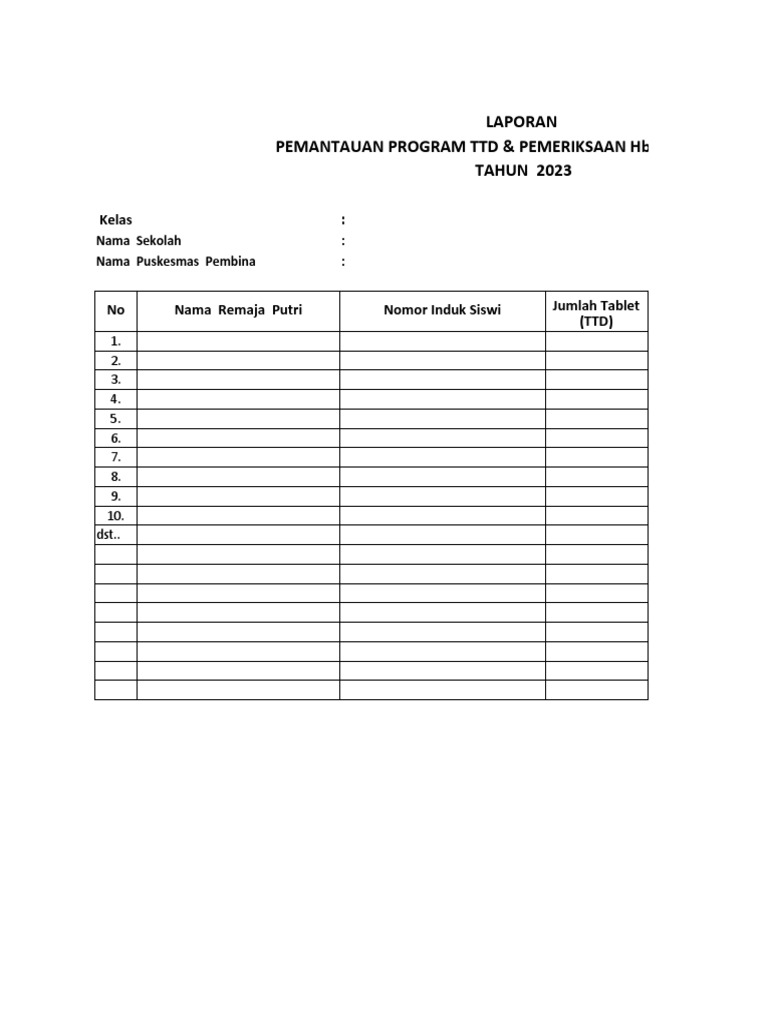Format Lap. Pemeriksaan HB | PDF