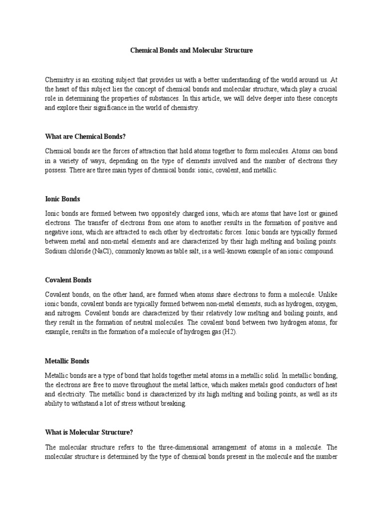Chemical Bonds and Molecular Structure | Download Free PDF | Chemical ...