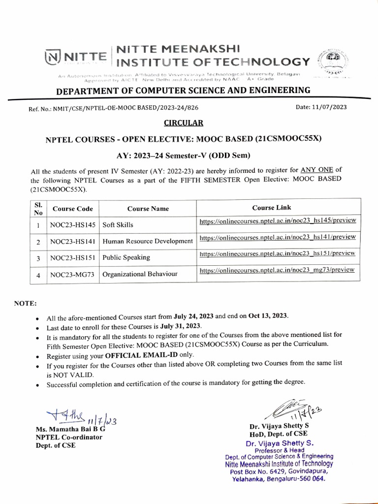 NPTEL Circular OE Batch 21-25 Jul 2023 | PDF | Science