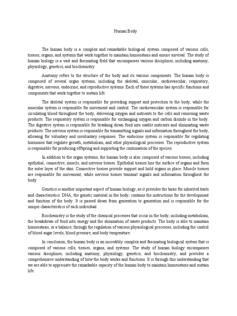 Human Body Essay | PDF | Human Body | Tissue (Biology)