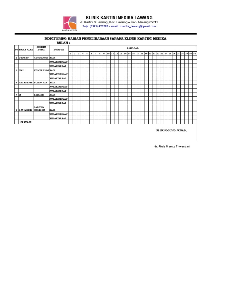 (KKM) Form Monitoring Pemeliharaan Sarpras Klinik | PDF