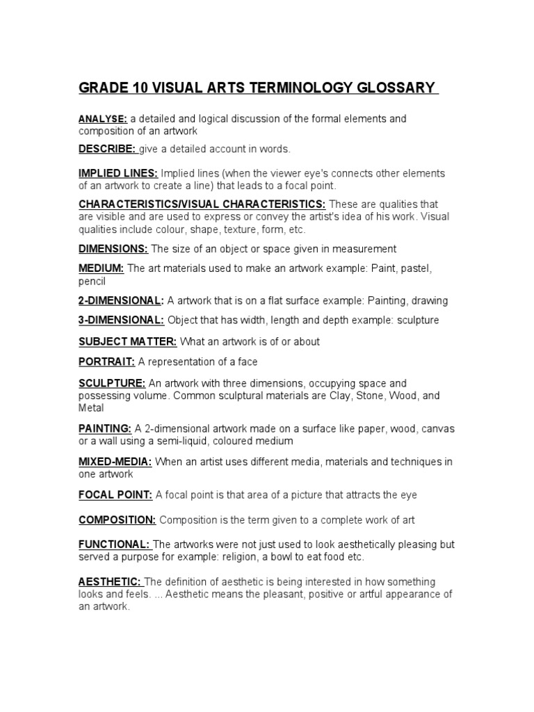 GR 10 Glossary | PDF | Composition (Visual Arts) | Paintings